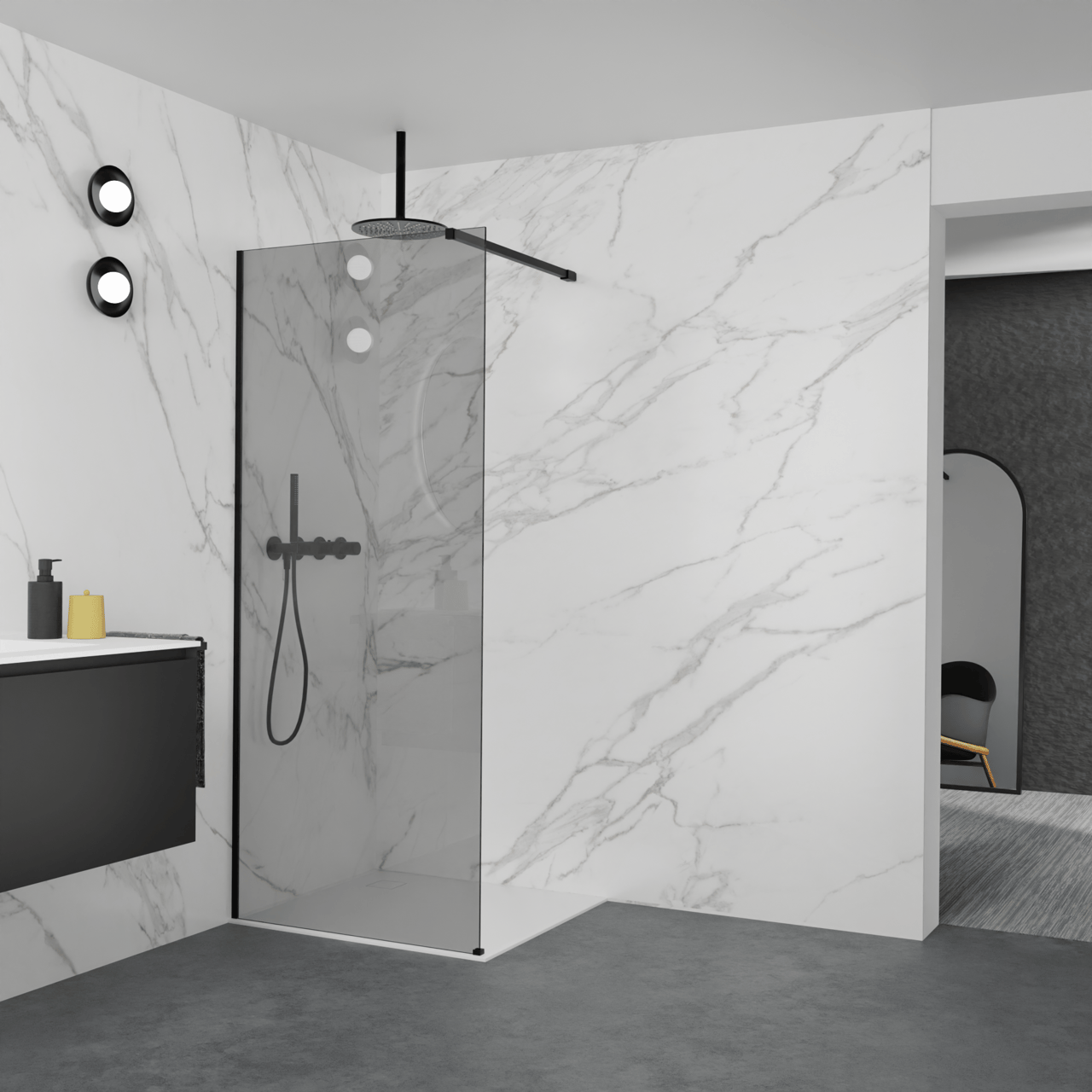 Balmani Modular inloopdouche: 90 x 200 cm, Rookglas met coating, Mat ...